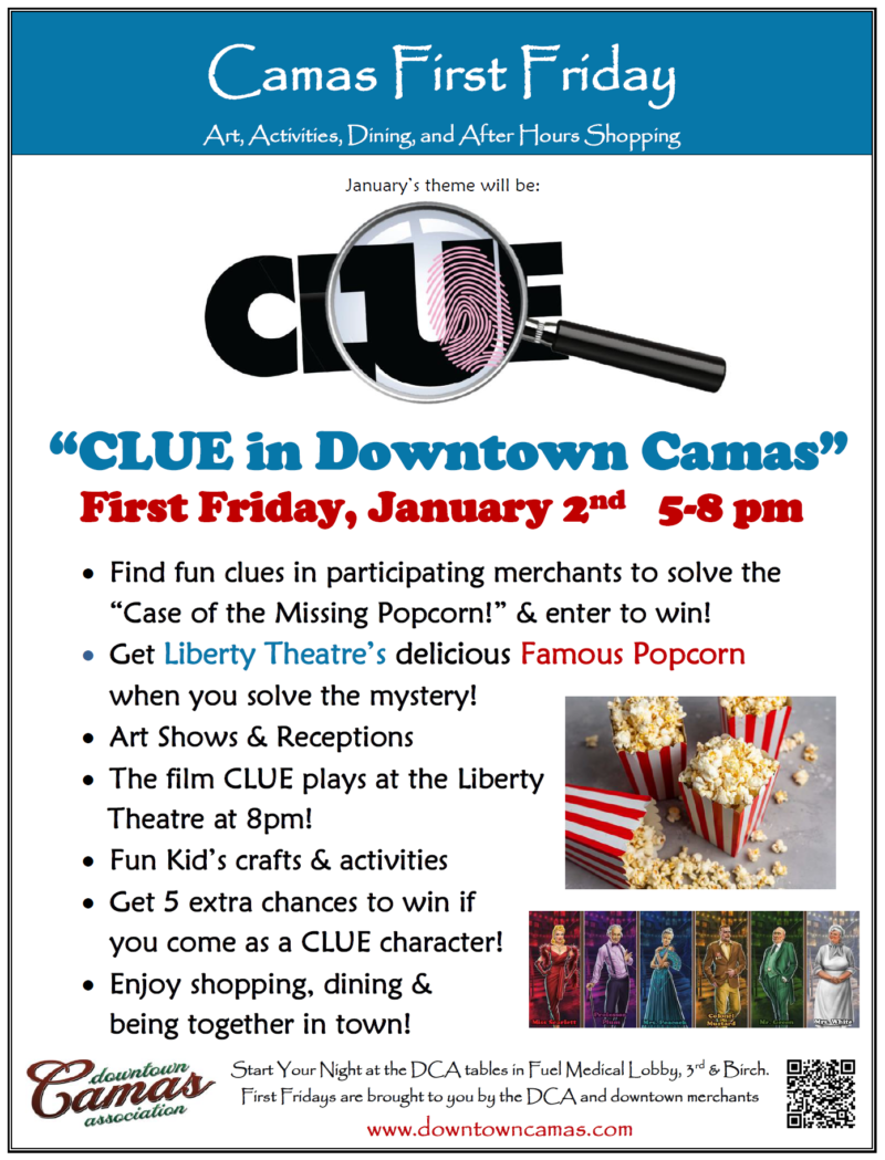 Clue in Downtown Camas - January First Friday 2026 - Downtown Camas ...